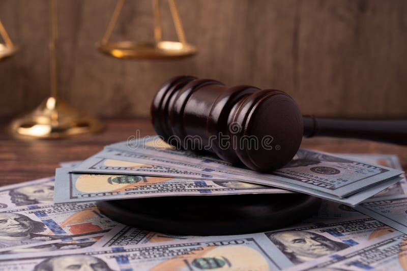 Gavel on Top of American 100 Dollars Money and Scale of Justice Stock ...