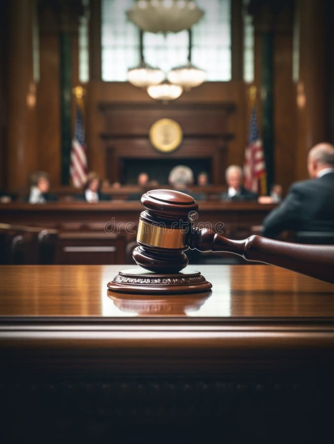 Gavel on wooden table stock image. Image of attorney - 373514529