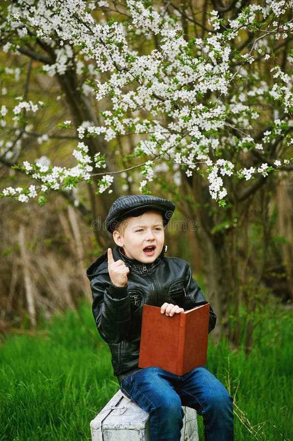 Boy on a Spring Walk Near Flowering Trees Stock Photo - Image of spring ...