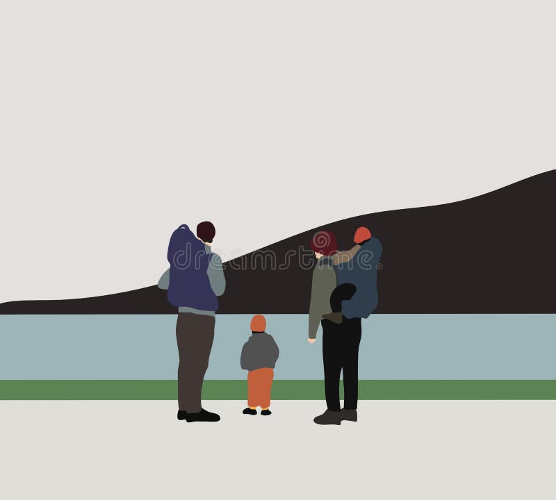Gay Male Couple with Children Hiking on Mountain and Standing Near Lake ... Gay Male Couple with Children Hiking on Mountain and Standing Near Lake ...
