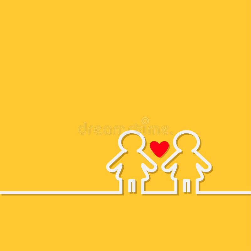 Gay Marriage Pride Symbol Two Black Contour Women Sign With Red Heart