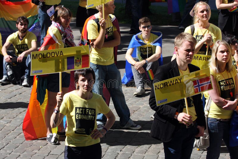 Gay pride in Riga 2008 editorial stock image. Image of flag - 52283344