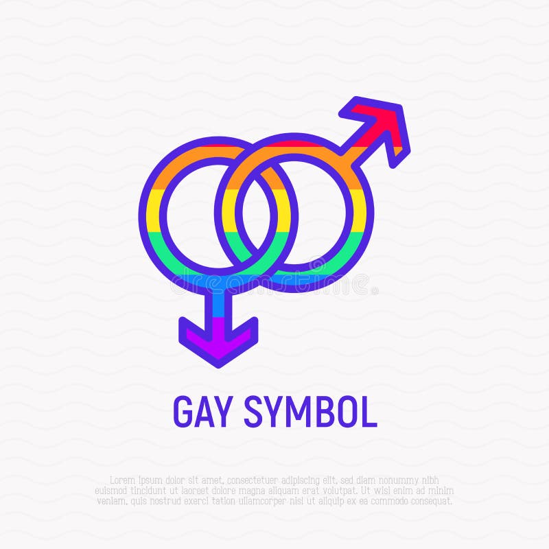 Gay Symbol Thin Line Icon In Rainbow Color Modern Illustration Stock
