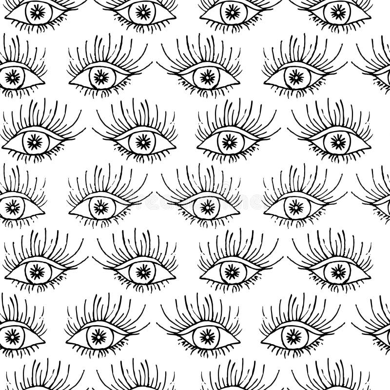 Gaze. Eyes with Eyelashes, Iris, Pupil. Seamless Vector Pattern. Doodle ...
