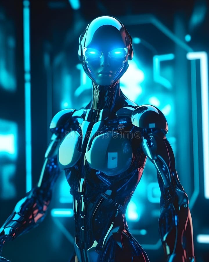 Gaze of the Future - a Mesmerizing Humanoid Woman Stock Illustration ...