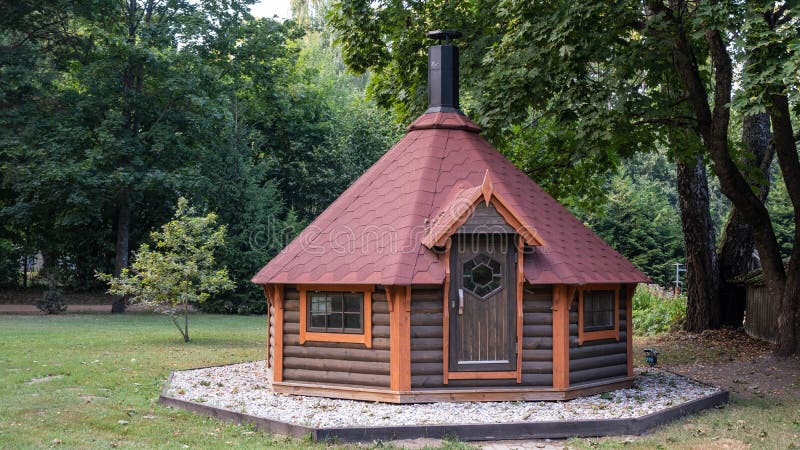 Gazebo with Barbecue in Park in Summer. Stock Photo - Image of house ...