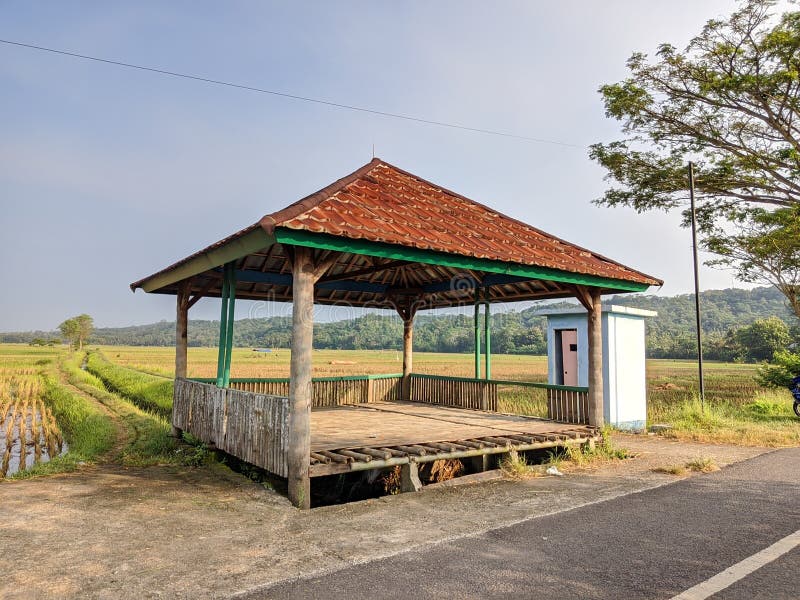 A Gazebo Building Located in the Rice Field Area Stock Image - Image of ...