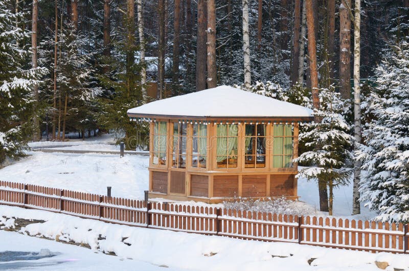 Gazebo in forest area. stock image. Image of pine, pacific - 86023849