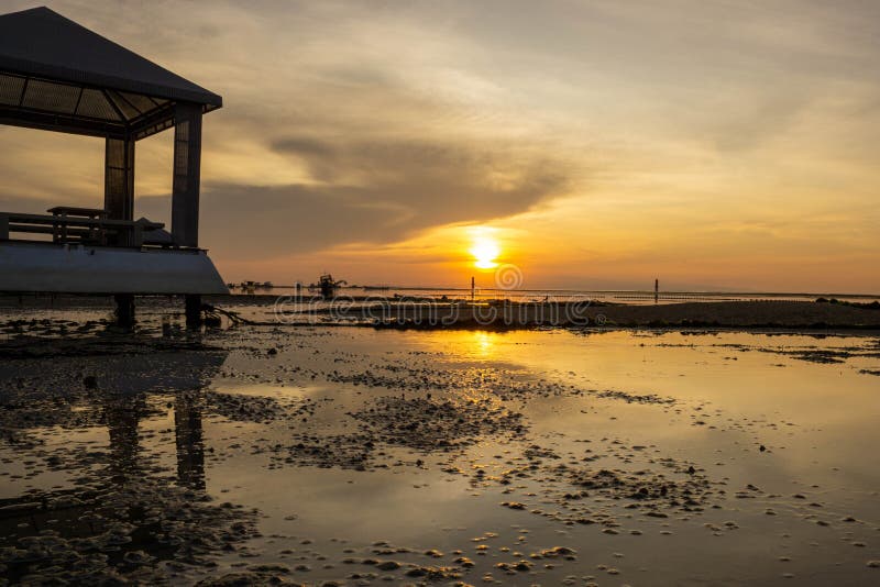 Gazebo in the Middle of the Beach in the Morning Stock Image - Image of ...