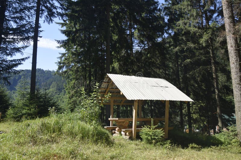 Gazebo for Relaxing in the Forest Stock Image - Image of mountains ...