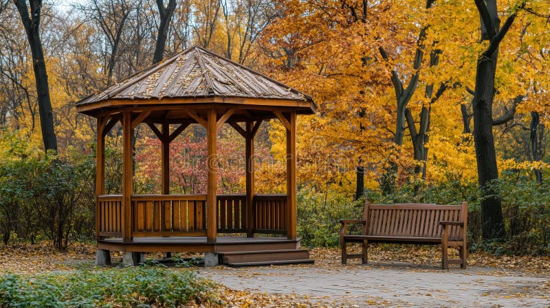 Gazebo Surrounded by Autumn Foliage, Peaceful Park Setting Stock Photo ...