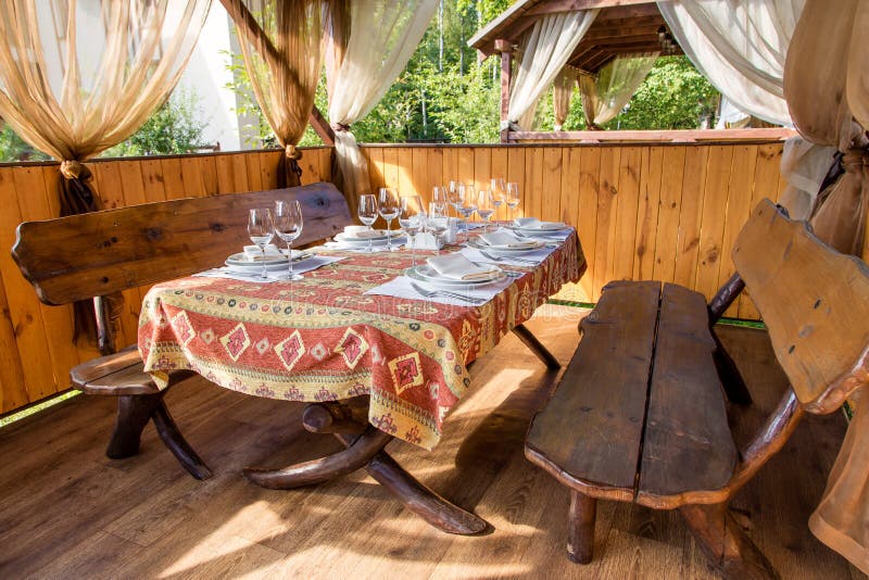 Gazebo with table set stock photo. Image of empty, lounge - 78972648