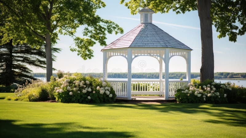 Gazebo in a Well Kept Farm Environment, Pure and White Stock ...
