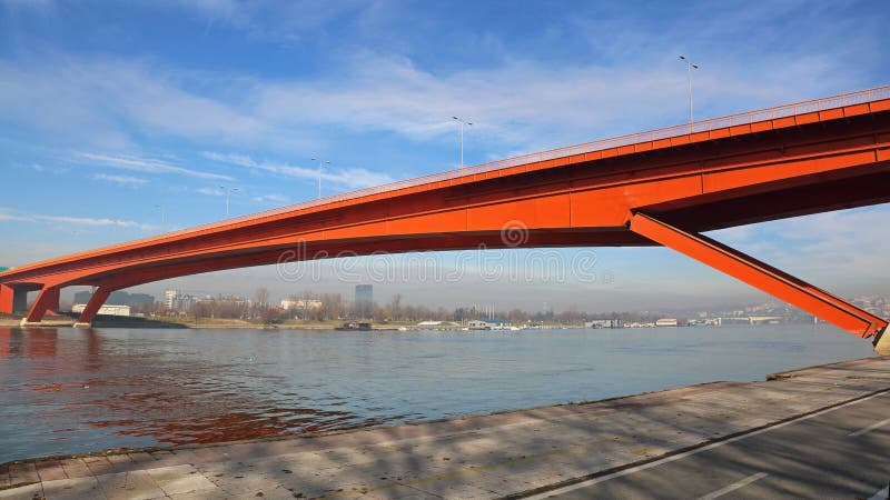 Gazela Bridge in Belgrade stock photo. Image of orange - 131237596