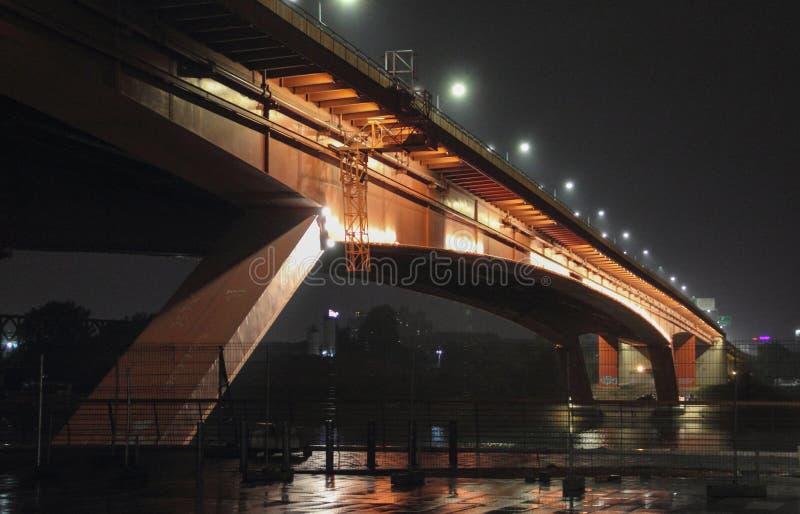 The Gazela bridge at night stock image. Image of belgrade - 245550037