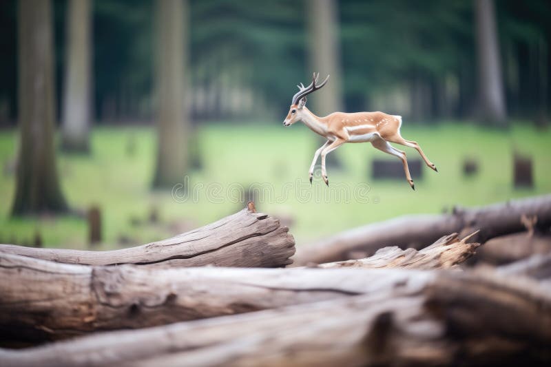 Gazelle Jumping Over Fallen Tree Trunk Stock Illustration ...