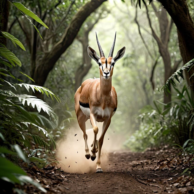 Gazelle Running through Forest. Stock Illustration - Illustration of ...