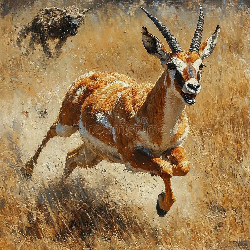Gazelle Running through Tall Grass Stock Illustration - Illustration of ...