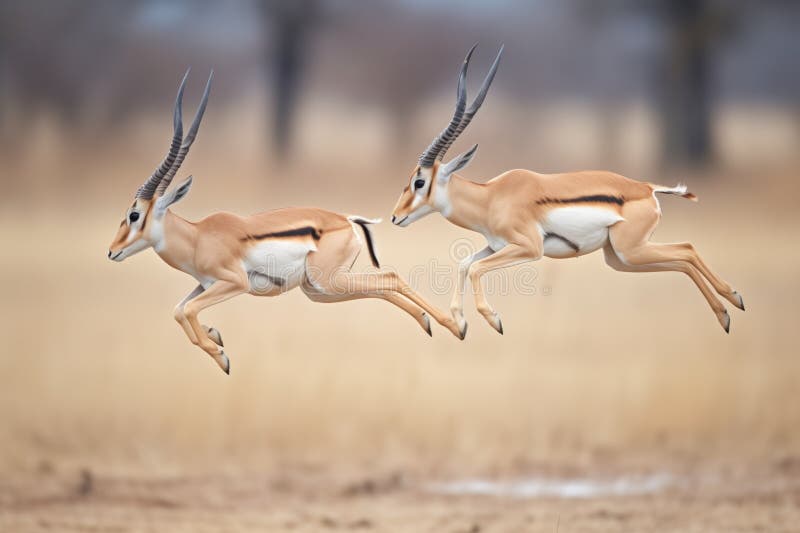 Gazelles Gracefully Overlapping Jumps, Side View Stock Image - Image of ...