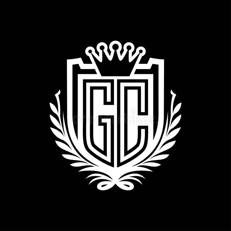 GC Letter Logo Heraldic Shield Shape with Crown on Black Background ...