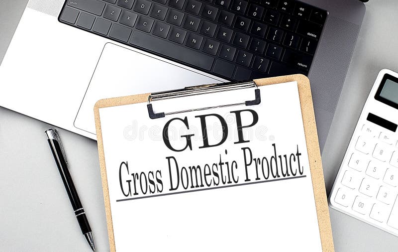 GDP Word on Clipboard on Laptop with Calculator and Pen Stock Image ...