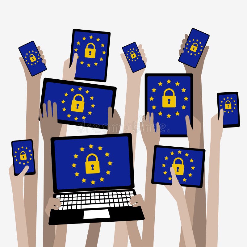 GDPR General Data Protection Hands Holding Computer Device with Padlock ...