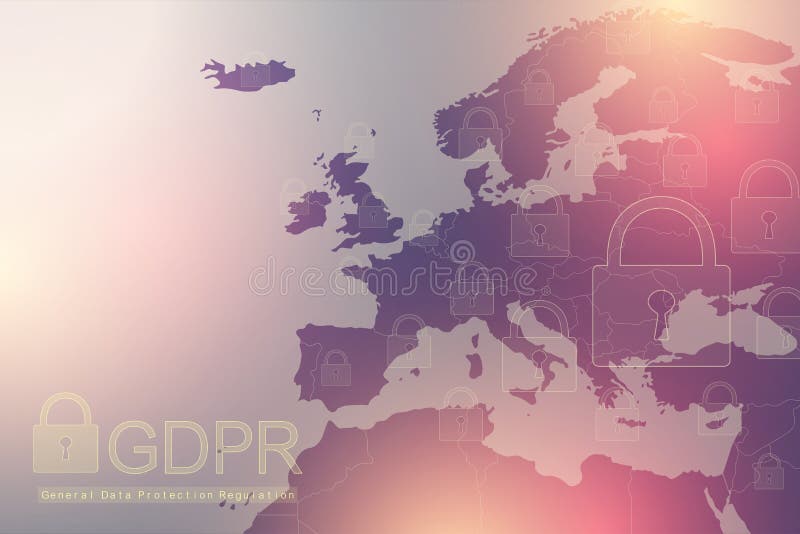 GDPR - General Data Protection Regulation. Dotted Europe Map and Flag ...