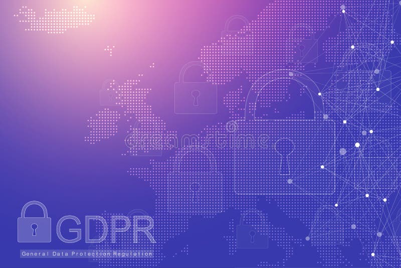 GDPR - General Data Protection Regulation. Dotted Europe Map and Flag ...