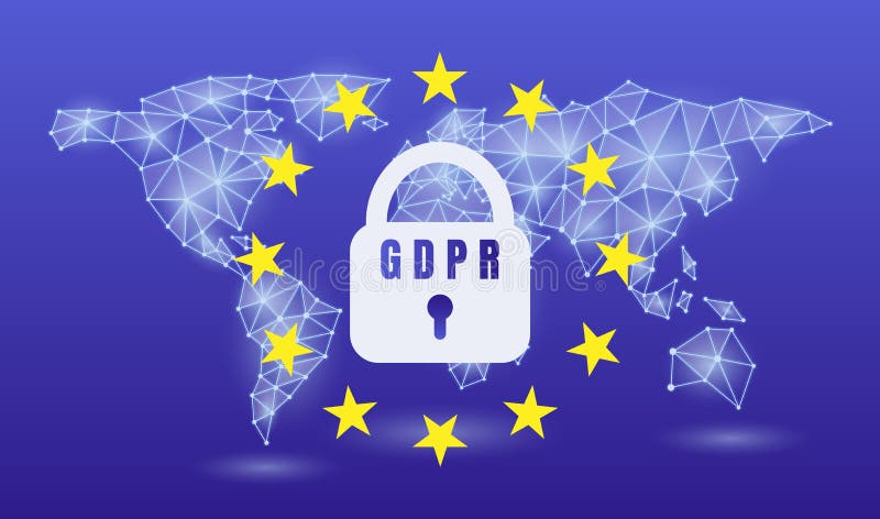 GDPR General Data Protection Regulation EU, on a Neon World Map ...
