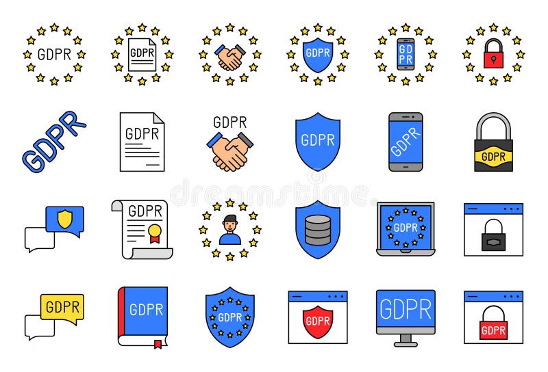 Filled Gdpr Icon Set. Contain Flat Detective, Auction, Child Consent ...