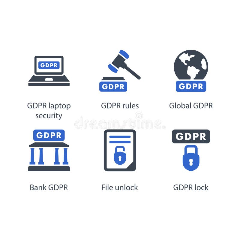 GDPR Laptop Security, Rules, Global, Bank, File Unlock, Lock, Icon ...