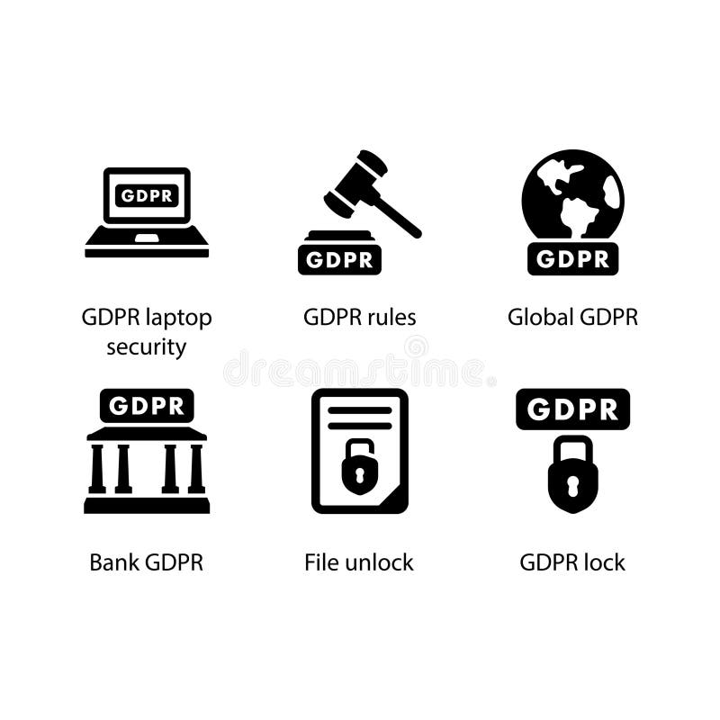 GDPR Laptop Security, Rules, Global, Bank, File Unlock, Lock, Icon ...