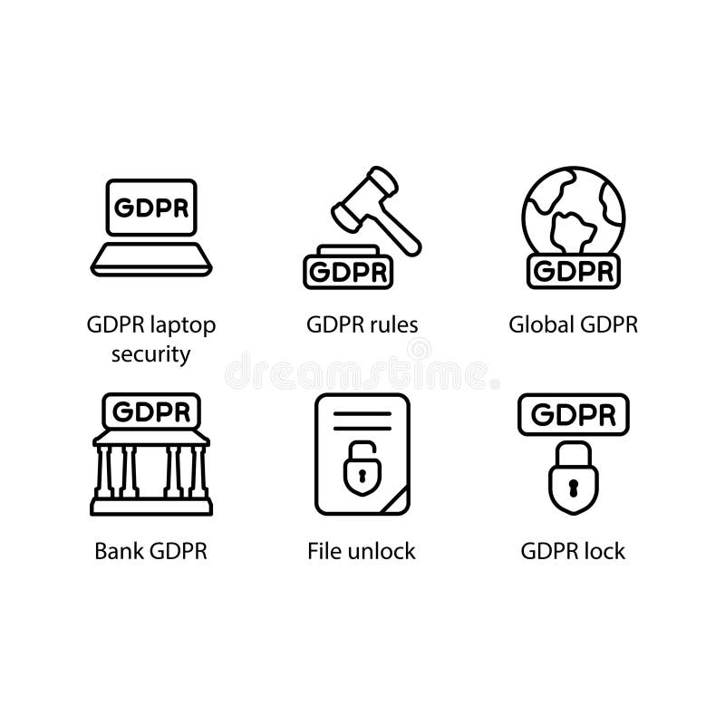 GDPR Laptop Security, Rules, Global, Bank, File Unlock, Lock, Icon ...