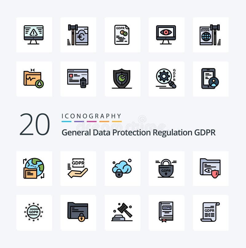 20 Gdpr Line Filled Color Icon Pack Like Law Surveillance Data Security ...