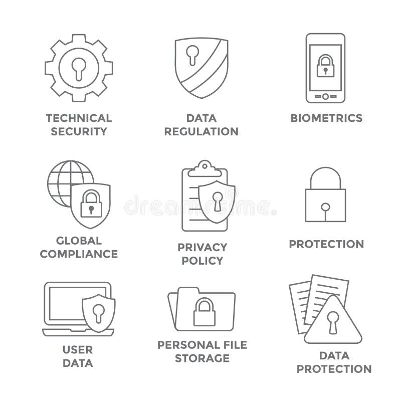 GDPR and Privacy Policy Icon Set with Locks, Padlocks and Shield Stock ...