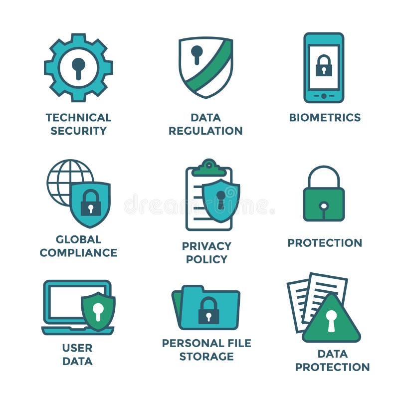 GDPR and Privacy Policy Icon Set with Locks, Padlocks and Shield Stock ...
