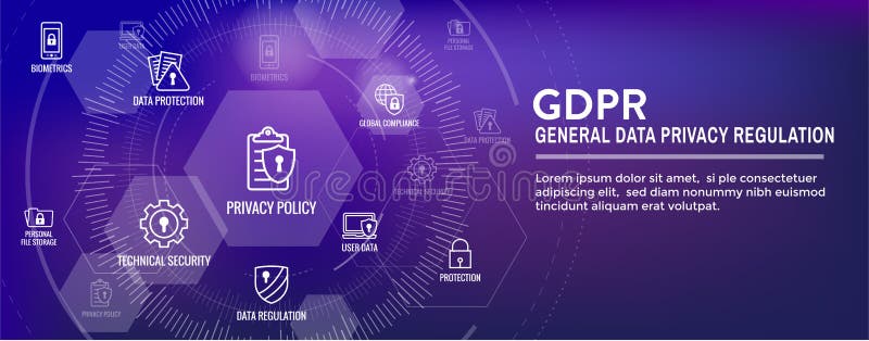 GDPR and Privacy Policy Web Banner Header and Background Stock Vector ...