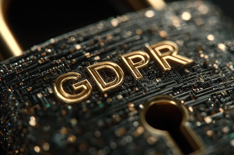 GDPR Protection Concept with Golden Letters on Dark Circuit Board ...