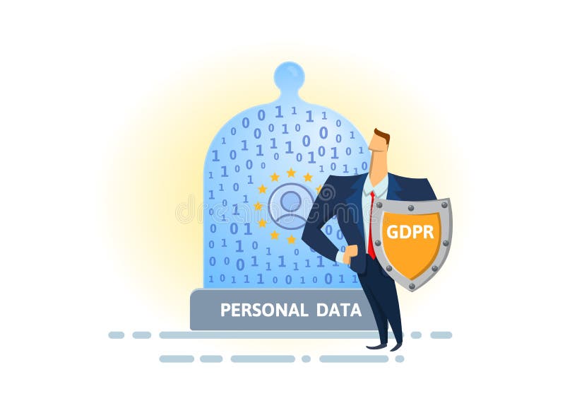 GDPR and Online Security. Shielded Man Protecting Glass Dome with ...