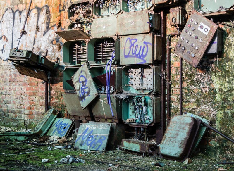 GDR fuse box factory stock photo. Image of decay, demolition - 193385818