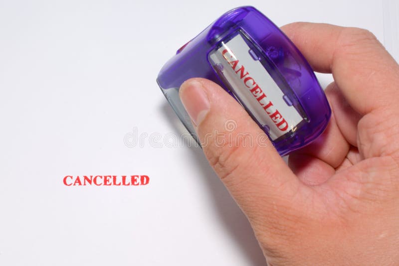 Rode Geannuleerde Zegel Op Witboek Met Rubberstamper En Clipbiard Stock ...