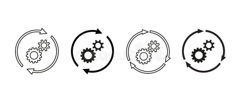 Gear Arrow Circle Vector Icons Set. Sync Process, Mechanism Wheel Symbol Stock Vector ...