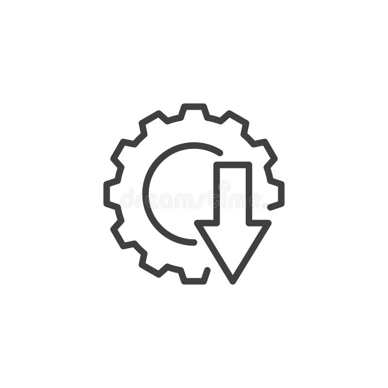 Gear with Arrow Down Line Icon Stock Illustration - Illustration of ...