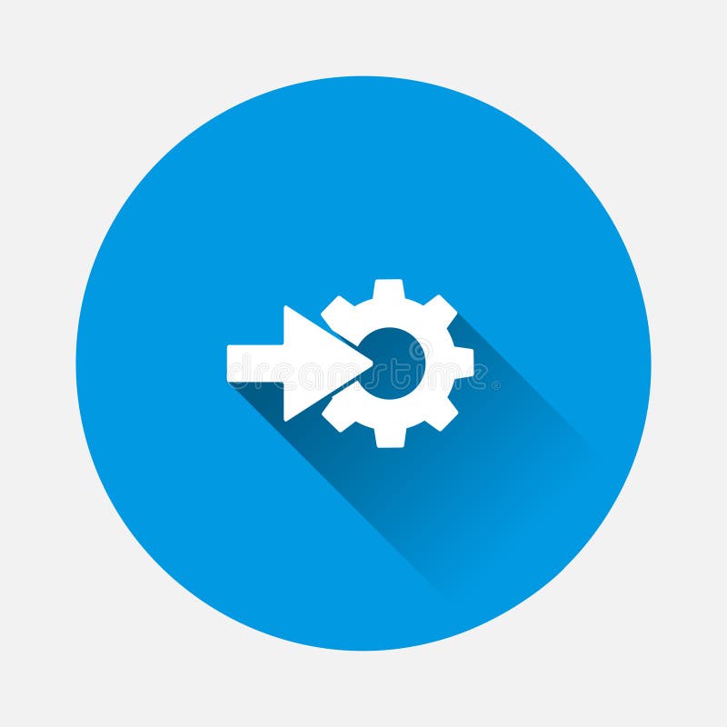 Gear Arrow Icon on Blue Background. Flat Image with Long Shadow Stock ...
