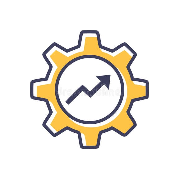 Gear with Upward Arrow Icon. Illustration of a Yellow Gear with a Blue ...