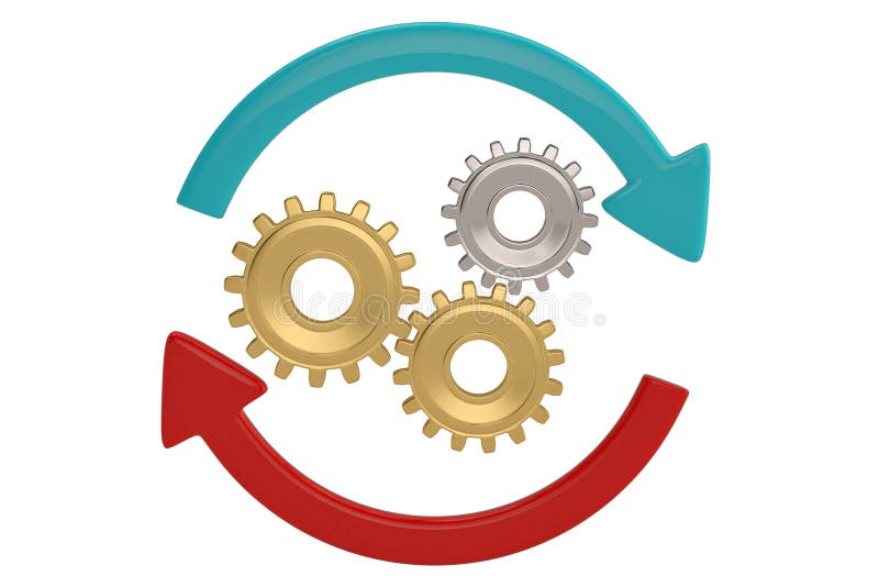 Gear and Arrows As Workflow Concept. 3D Illustration. Stock ...