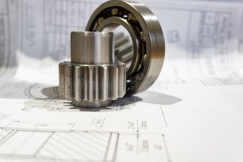 Gear and Bearing Lie on the Technical Drawing, Concept of Gear Cutting ...
