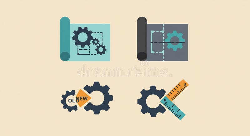 Gear and Blueprint Icons Representing Engineering Process and Design ...