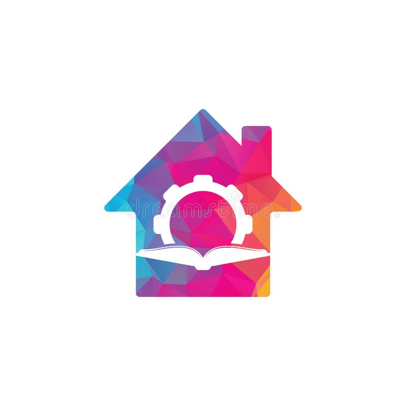 Gear Book Home Shape Concept Logo Design Template. Stock Vector ...