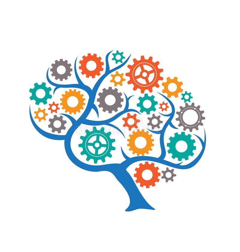 Gear Brain Tree Icon Symbol Stock Vector - Illustration of mechanic ...